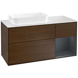 Villeroy & Boch Villeroy und Boch Finion Waschtischunterschrank F281HGGN 120cm, Abdeckplatte white matt, Regal rechts Midnight Blue Matt Lacquer, Walnut veneer