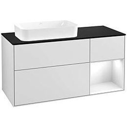 Villeroy & Boch Villeroy und Boch Finion Waschtischunterschrank F282GFMT 120cm, Abdeckplatte black matt, Regal rechts Glossy white lacquer, White matt lacquer