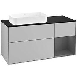 Villeroy & Boch Villeroy und Boch Finion Waschtischunterschrank F282GKGJ 120cm, Abdeckplatte black matt, Regal rechts Anthracite matt, Light grey matt