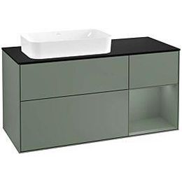 Villeroy & Boch Villeroy und Boch Finion Waschtischunterschrank F282GMGM 120cm, Abdeckplatte black matt, Regal rechts Olive Matt Lacquer, Olive Matt Lacquer