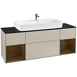 Villeroy & Boch Villeroy und Boch Finion Waschtischunterschrank G212GNHH 160cm, Abdeckplatte black matt, Emotion, Regale Walnut veneer, Sand Matt Lacquer