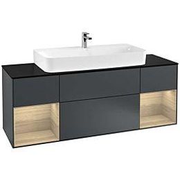 Villeroy & Boch Villeroy und Boch Finion Waschtischunterschrank G212PCHG 160cm, Abdeckplatte black matt, Emotion, Regale Oak Veneer, Midnight Blue Matt Lacquer