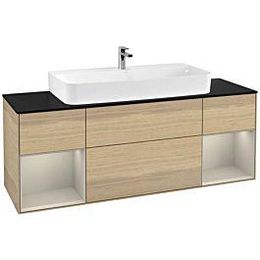 Villeroy & Boch Villeroy und Boch Finion Waschtischunterschrank G212HHPC 160cm, Abdeckplatte black matt, Emotion, Regale sand matt lacquer, Oak Veneer