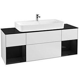 Villeroy & Boch Villeroy und Boch Finion Waschtischunterschrank G212PHMT 160cm, Abdeckplatte black matt, Emotion, Regale Glossy black lacquer, White matt lacquer