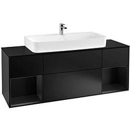 Villeroy & Boch Villeroy und Boch Finion Waschtischunterschrank F212PDPD 160cm, Abdeckplatte black matt, Regale Black matt lacquer, Black matt lacquer