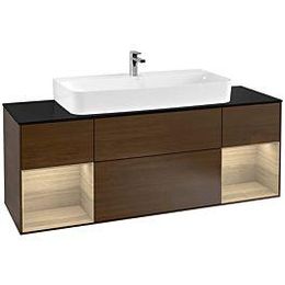 Villeroy & Boch Villeroy und Boch Finion Waschtischunterschrank F212PCGN 160cm, Abdeckplatte black matt, Regale Oak Veneer, Walnut veneer