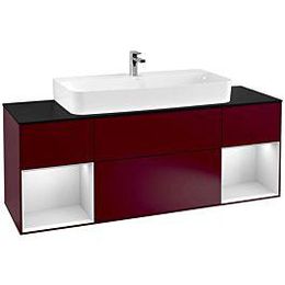 Villeroy & Boch Villeroy und Boch Finion Waschtischunterschrank F212MTHB 160cm, Abdeckplatte black matt, Regale White matt lacquer, Peony Matt