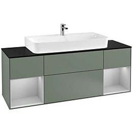 Villeroy & Boch Villeroy und Boch Finion Waschtischunterschrank F212GJGM 160cm, Abdeckplatte black matt, Regale Light grey matt lacquer, Olive Matt Lacquer