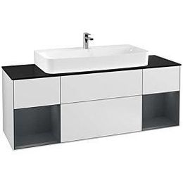 Villeroy & Boch Villeroy und Boch Finion Waschtischunterschrank F212HGMT 160cm, Abdeckplatte black matt, Regale Midnight matt lacquer, White matt lacquer