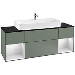 Villeroy & Boch Villeroy und Boch Finion Waschtischunterschrank F212MTGM 160cm, Abdeckplatte black matt, Regale White matt lacquer, Olive Matt Lacquer