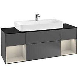 Villeroy & Boch Villeroy und Boch Finion Waschtischunterschrank F212HHGK 160cm, Abdeckplatte black matt, Regale sand matt lacquer, Anthracite matt