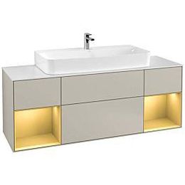 Villeroy & Boch Villeroy und Boch Finion Waschtischunterschrank G211HFHH 160cm, Abdeckplatte white matt, Emotion, Regale Gold matt lacquer, Sand Matt Lacquer