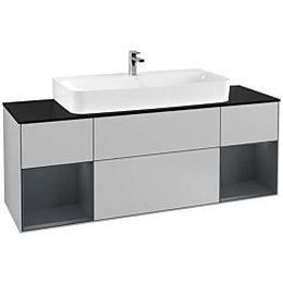 Villeroy & Boch Villeroy und Boch Finion Waschtischunterschrank F212HGGJ 160cm, Abdeckplatte black matt, Regale Midnight matt lacquer, Light grey matt