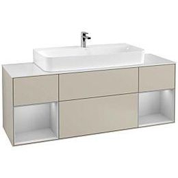 Villeroy & Boch Villeroy und Boch Finion Waschtischunterschrank G211GJHH 160cm, Abdeckplatte white matt, Emotion, Regale Light grey matt lacquer, Sand Matt Lacquer