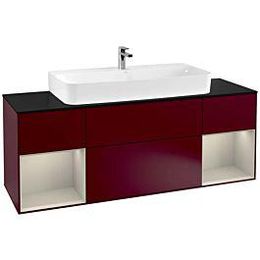 Villeroy & Boch Villeroy und Boch Finion Waschtischunterschrank F212HHHB 160cm, Abdeckplatte black matt, Regale sand matt lacquer, Peony Matt