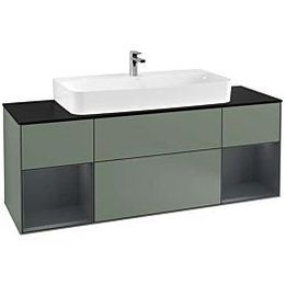 Villeroy & Boch Villeroy und Boch Finion Waschtischunterschrank F212HGGM 160cm, Abdeckplatte black matt, Regale Midnight matt lacquer, Olive Matt Lacquer