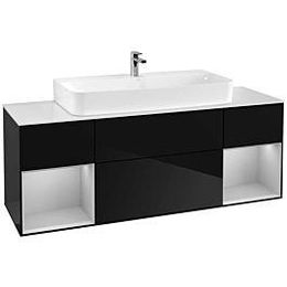 Villeroy & Boch Villeroy und Boch Finion Waschtischunterschrank G211GJPH 160cm, Abdeckplatte white matt, Emotion, Regale Light grey matt lacquer, Glossy Black Lacquer