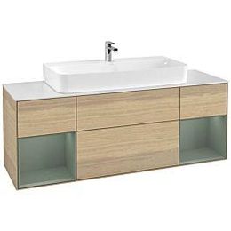 Villeroy & Boch Villeroy und Boch Finion Waschtischunterschrank G211GMPC 160cm, Abdeckplatte white matt, Emotion, Regale Olive matt lacquer, Oak Veneer