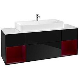 Villeroy & Boch Villeroy und Boch Finion Waschtischunterschrank F211HBPH 160cm, Abdeckplatte white matt, Regale Peony matt lacquer, Glossy Black Lacquer