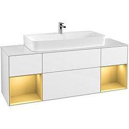 Villeroy & Boch Villeroy und Boch Finion Waschtischunterschrank F211HFGF 160cm, Abdeckplatte white matt, Regale Gold matt lacquer, Glossy white lacquer