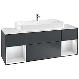 Villeroy & Boch Villeroy und Boch Finion Waschtischunterschrank F211MTHG 160cm, Abdeckplatte white matt, Regale White matt lacquer, Midnight Blue Matt Lacquer