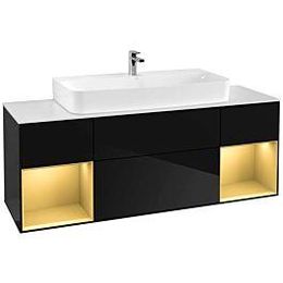 Villeroy & Boch Villeroy und Boch Finion Waschtischunterschrank F211HFPH 160cm, Abdeckplatte white matt, Regale Gold matt lacquer, Glossy Black Lacquer