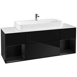 Villeroy & Boch Villeroy und Boch Finion Waschtischunterschrank F211PDPH 160cm, Abdeckplatte white matt, Regale Black matt lacquer, Glossy Black Lacquer