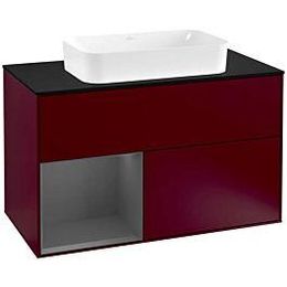 Villeroy & Boch Villeroy und Boch Finion Waschtischunterschrank F242GKHB 100x60,3cm, Abdeckplatte black matt, Regal links Anthracite matt, Peony Matt