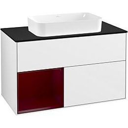 Villeroy & Boch Villeroy und Boch Finion Waschtischunterschrank F242HBGF 100x60,3cm, Abdeckplatte black matt, Regal links Peony, Glossy white lacquer