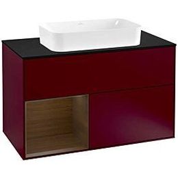 Villeroy & Boch Villeroy und Boch Finion Waschtischunterschrank F242GNHB 100x60,3cm, Abdeckplatte black matt, Regal links Walnut veneer, Peony Matt