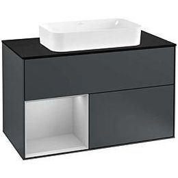 Villeroy & Boch Villeroy und Boch Finion Waschtischunterschrank F242GJHG 100x60,3cm, Abdeckplatte black matt, Regal links Light grey matt, Midnight Blue Matt Lacquer