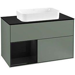 Villeroy & Boch Villeroy und Boch Finion Waschtischunterschrank F242PHGM 100x60,3cm, Abdeckplatte black matt, Regal links Glossy Black Lacquer, Olive Matt Lacquer