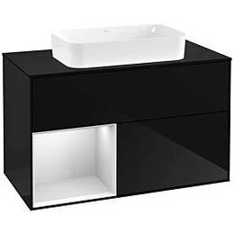 Villeroy & Boch Villeroy und Boch Finion Waschtischunterschrank F242MTPH 100x60,3cm, Abdeckplatte black matt, Regal links White matt lacquer, Glossy Black Lacquer