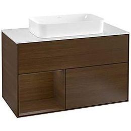 Villeroy & Boch Villeroy und Boch Finion Waschtischunterschrank G241GNGN 100cm, Abdeckplatte white matt, Emotion, Regal links Walnut veneer, Walnut veneer