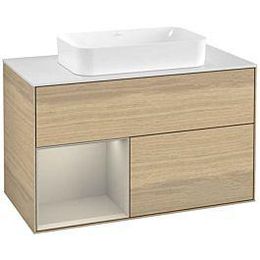 Villeroy & Boch Villeroy und Boch Finion Waschtischunterschrank G241HHPC 100cm, Abdeckplatte white matt, Emotion, Regal links Sand Matt Lacquer, Oak Veneer