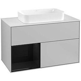 Villeroy & Boch Villeroy und Boch Finion Waschtischunterschrank G241PHGJ 100cm, Abdeckplatte white matt, Emotion, Regal links Glossy Black Lacquer, Light grey matt