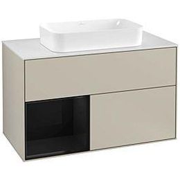 Villeroy & Boch Villeroy und Boch Finion Waschtischunterschrank G241PHHH 100cm, Abdeckplatte white matt, Emotion, Regal links Glossy Black Lacquer, Sand Matt Lacquer