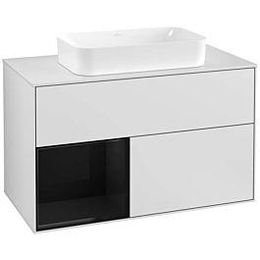 Villeroy & Boch Villeroy und Boch Finion Waschtischunterschrank G241PHMT 100cm, Abdeckplatte white matt, Emotion, Regal links Glossy Black Lacquer, White matt lacquer