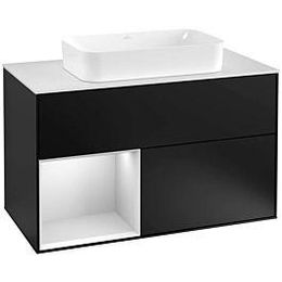 Villeroy & Boch Villeroy und Boch Finion Waschtischunterschrank F241MTPD 100x60,3cm, Abdeckplatte white matt, Regal links White matt lacquer, Black matt lacquer