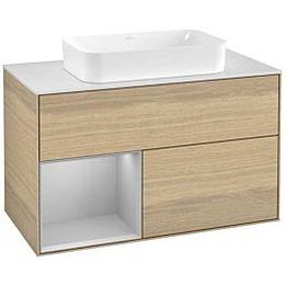 Villeroy & Boch Villeroy und Boch Finion Waschtischunterschrank F241GJPC 100x60,3cm, Abdeckplatte white matt, Regal links Light grey matt, Oak Veneer