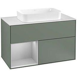 Villeroy & Boch Villeroy und Boch Finion Waschtischunterschrank F241GJGM 100x60,3cm, Abdeckplatte white matt, Regal links Light grey matt, Olive Matt Lacquer