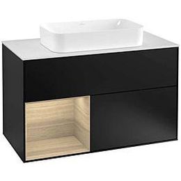 Villeroy & Boch Villeroy und Boch Finion Waschtischunterschrank F241PCPD 100x60,3cm, Abdeckplatte white matt, Regal links Oak Veneer, Black matt lacquer