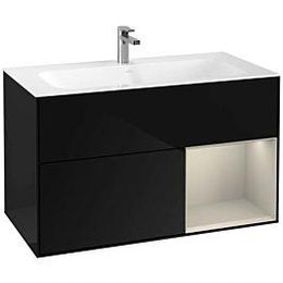 Villeroy & Boch Villeroy und Boch Finion Waschtischunterschrank F040HHPH 99,6x59,1x49,8cm, Regal rechts Sand Matt, Glossy Black Lacquer