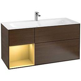 Villeroy & Boch Villeroy und Boch Finion Waschtischunterschrank F060HFGN 119,6x59,1cm, Regal links Gold matt, Walnut veneer