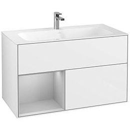 Villeroy & Boch Villeroy und Boch Finion Waschtischunterschrank G030GJGF 99,6x59,1cm, Wandbeleuchtung, Regal links Light grey matt, Glossy white lacquer