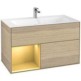 Villeroy & Boch Villeroy und Boch Finion Waschtischunterschrank G030HFPC 99,6x59,1cm, Wandbeleuchtung, Regal links Gold matt, Oak Veneer