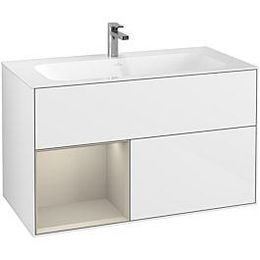 Villeroy & Boch Villeroy und Boch Finion Waschtischunterschrank G030HHGF 99,6x59,1cm, Wandbeleuchtung, Regal links Sand Matt Lacquer, Glossy white lacquer