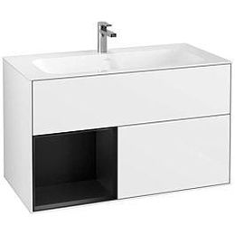 Villeroy & Boch Villeroy und Boch Finion Waschtischunterschrank G030PDGF 99,6x59,1cm, Wandbeleuchtung, Regal links Black matt lacquer, Glossy white lacquer