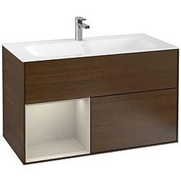 Villeroy & Boch Villeroy und Boch Finion Waschtischunterschrank G030HHGN 99,6x59,1cm, Wandbeleuchtung, Regal links Sand Matt Lacquer, Walnut veneer