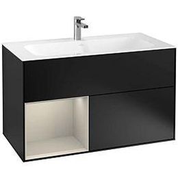 Villeroy & Boch Villeroy und Boch Finion Waschtischunterschrank G030HHPD 99,6x59,1cm, Wandbeleuchtung, Regal links Sand Matt Lacquer, Black matt lacquer